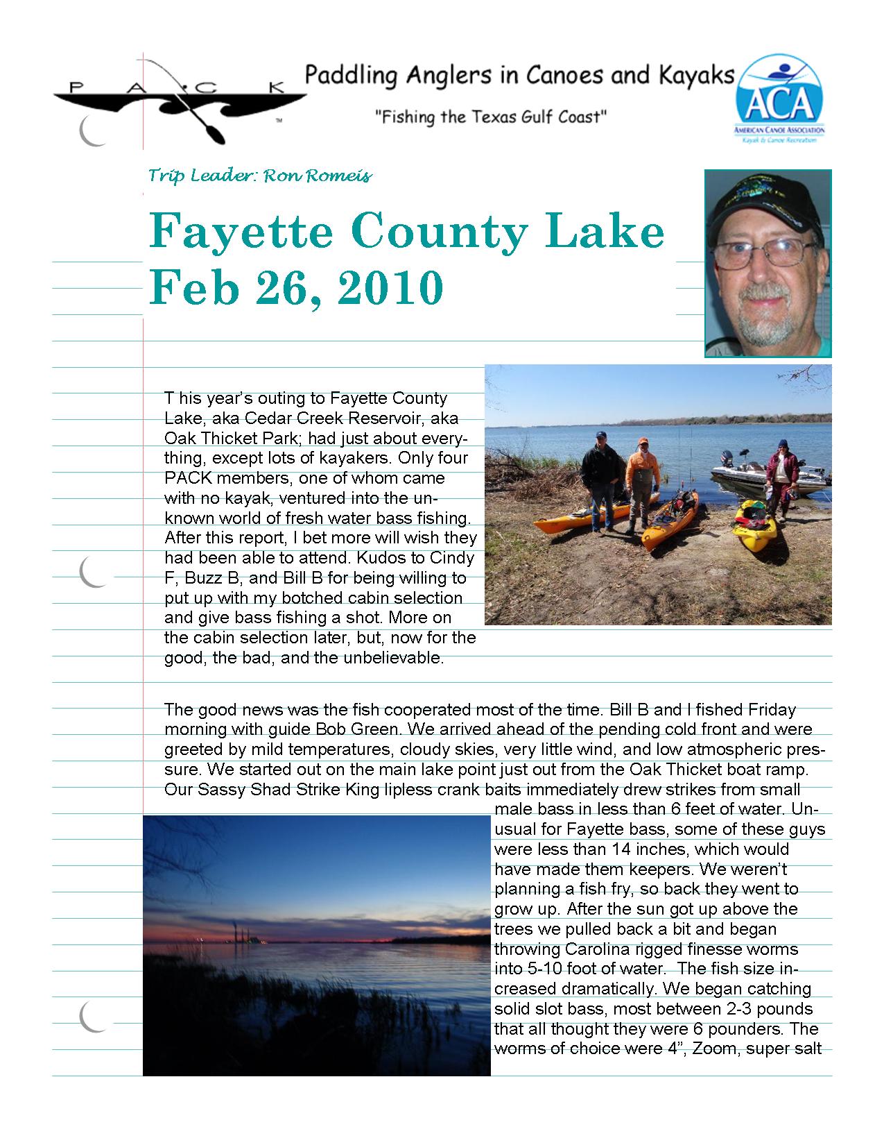 Fayette County Lake Trip Report - February 26, 2010 > PACKTX