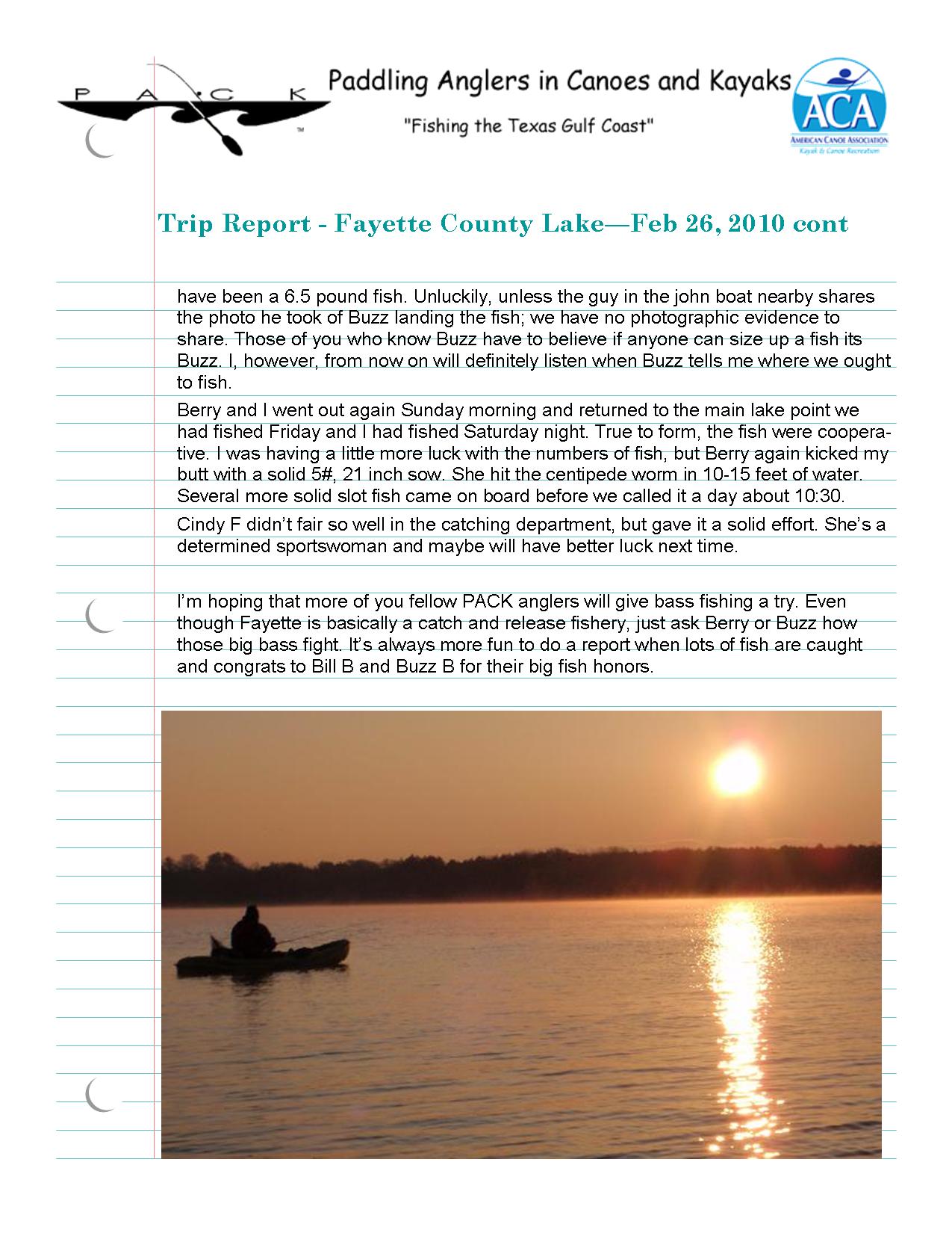 Fayette County Lake Trip Report - February 26, 2010 > PACKTX